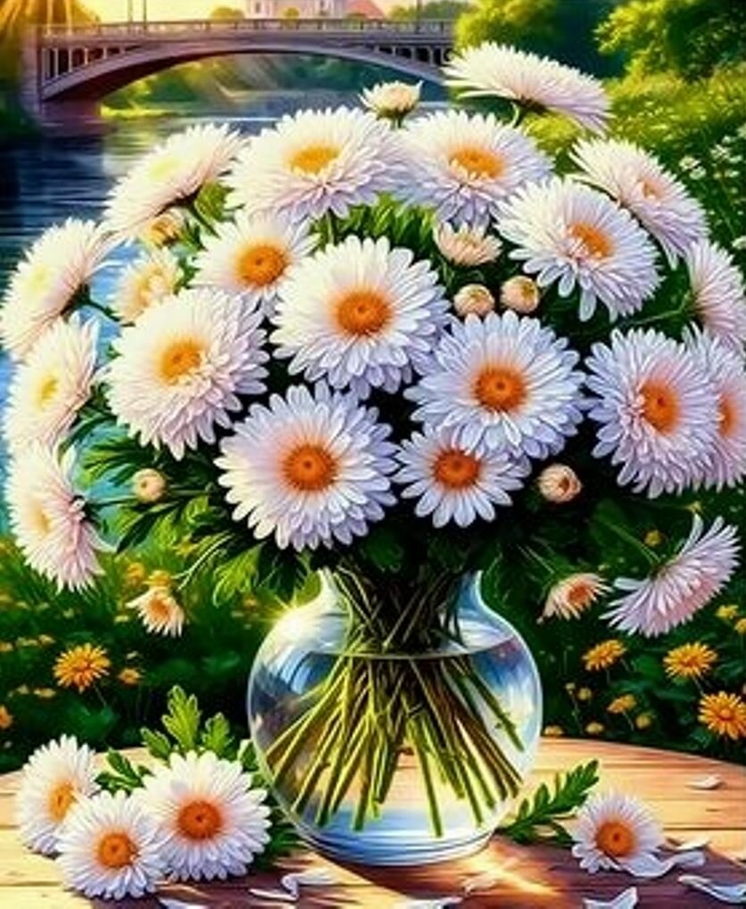 Картина по номерам на подрамнике 40*50 см "Букет белых хризантем"