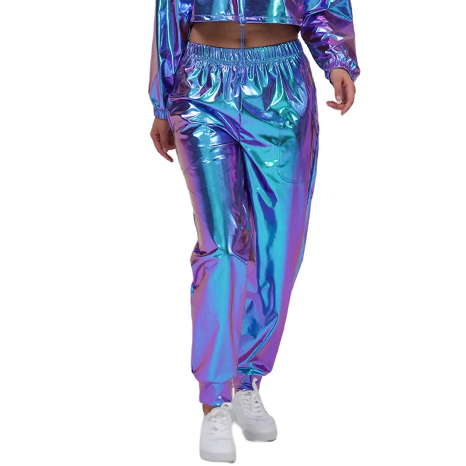 Синие металлические спортивные брюки женские, размер S