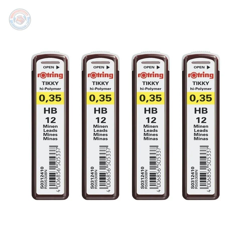 Rotring Грифель для карандаша 0.35 мм, твердость: HB (Твердо-мягкий), 4 шт.