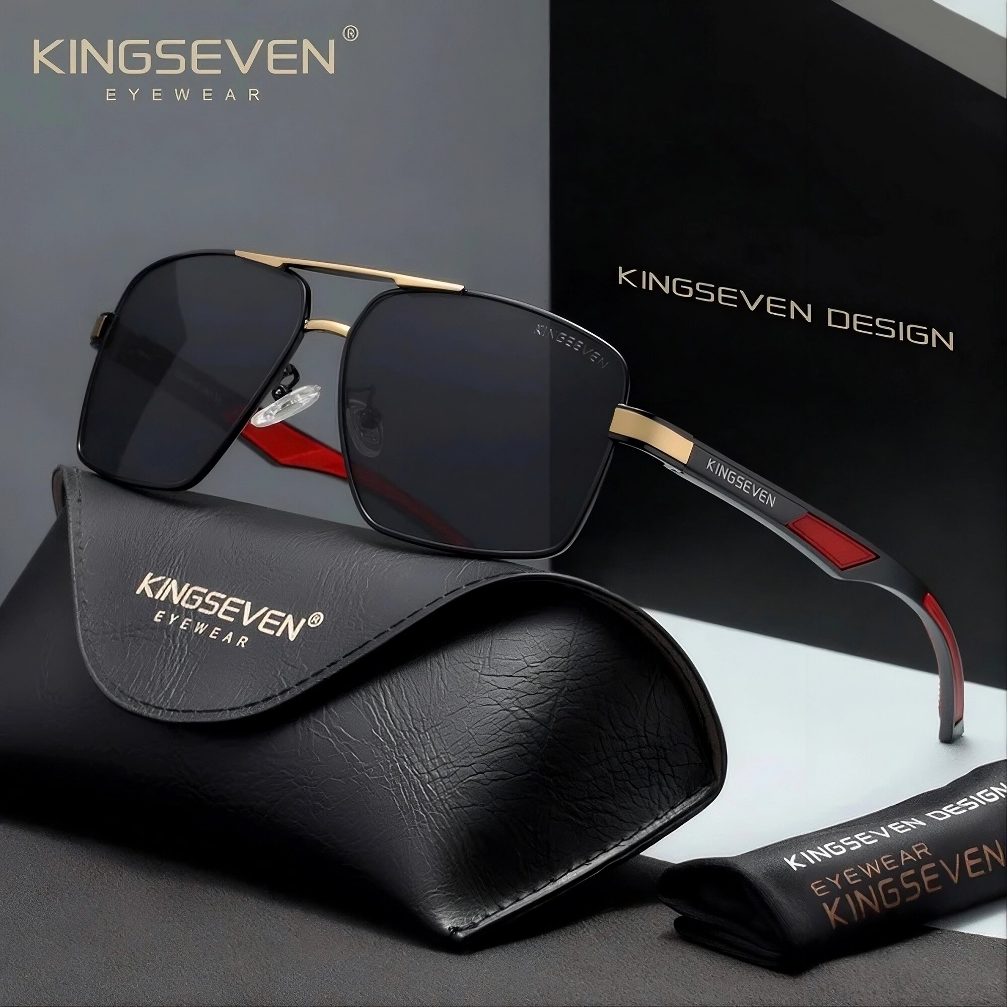 Солнцезащитные очки KINGSEVEN, Черно-красные — фото 1