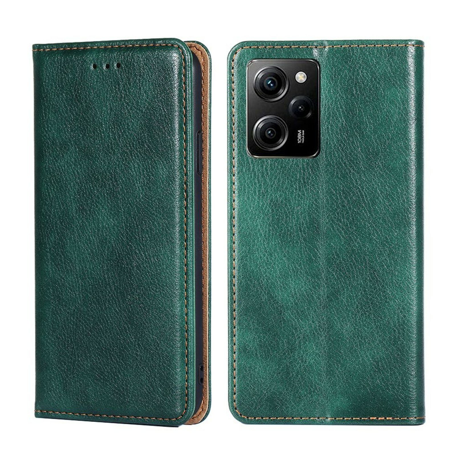 Чехол-книжка MyPads для Xiaomi Poco X5 Pro зеленый из искусственной кожи с защитой от царапин и ударов