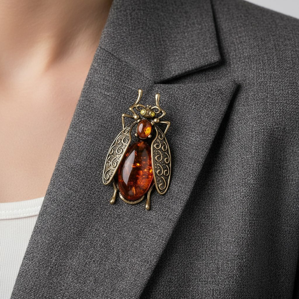 Брошь, янтарь