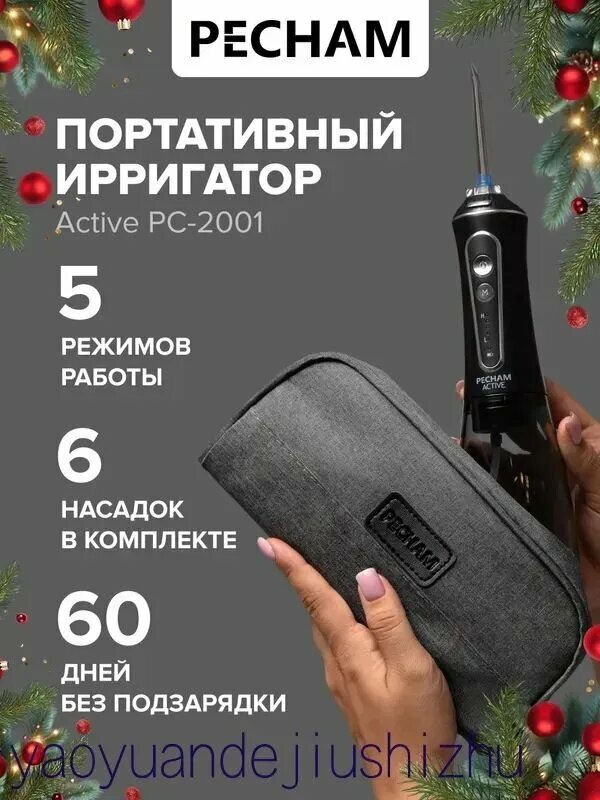 Ирригатор для полости рта портативный PECHAM Active PC-2001, 6 насадок с кейсом и дорожным чехлом