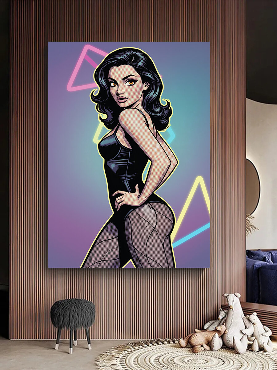 Картина на холсте - "Девушка 18+, бикини, в красивом белье женщина 18+" , 40х60 см.