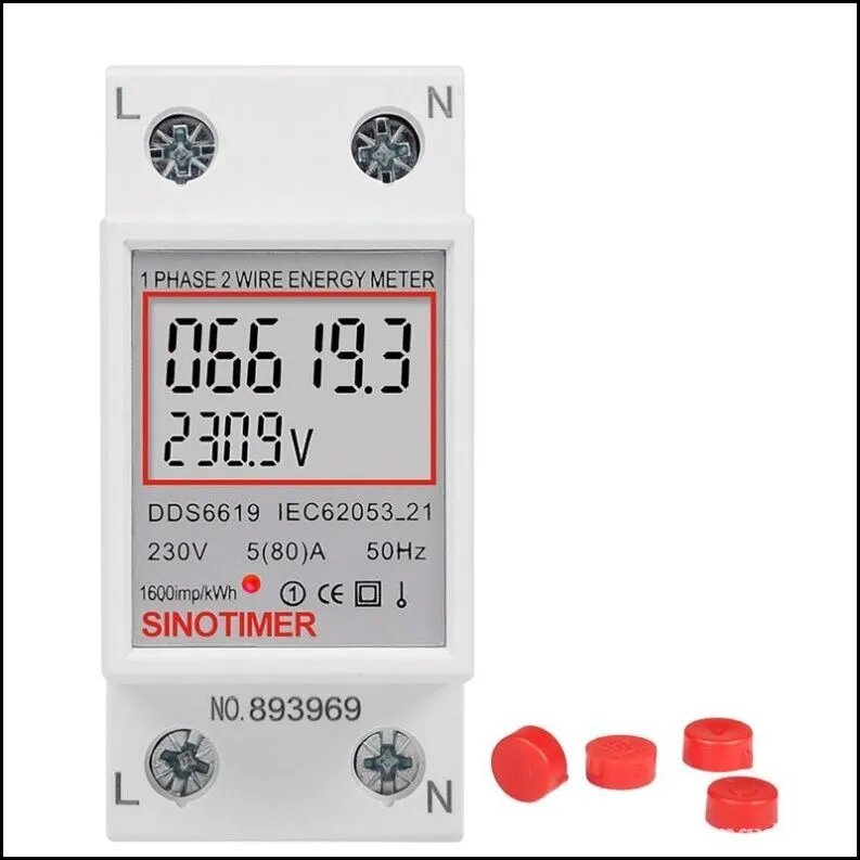 Энергосчетчик SINOTIMER 1-фазный 2-х проводный с дисплеем для учета электроэнергии