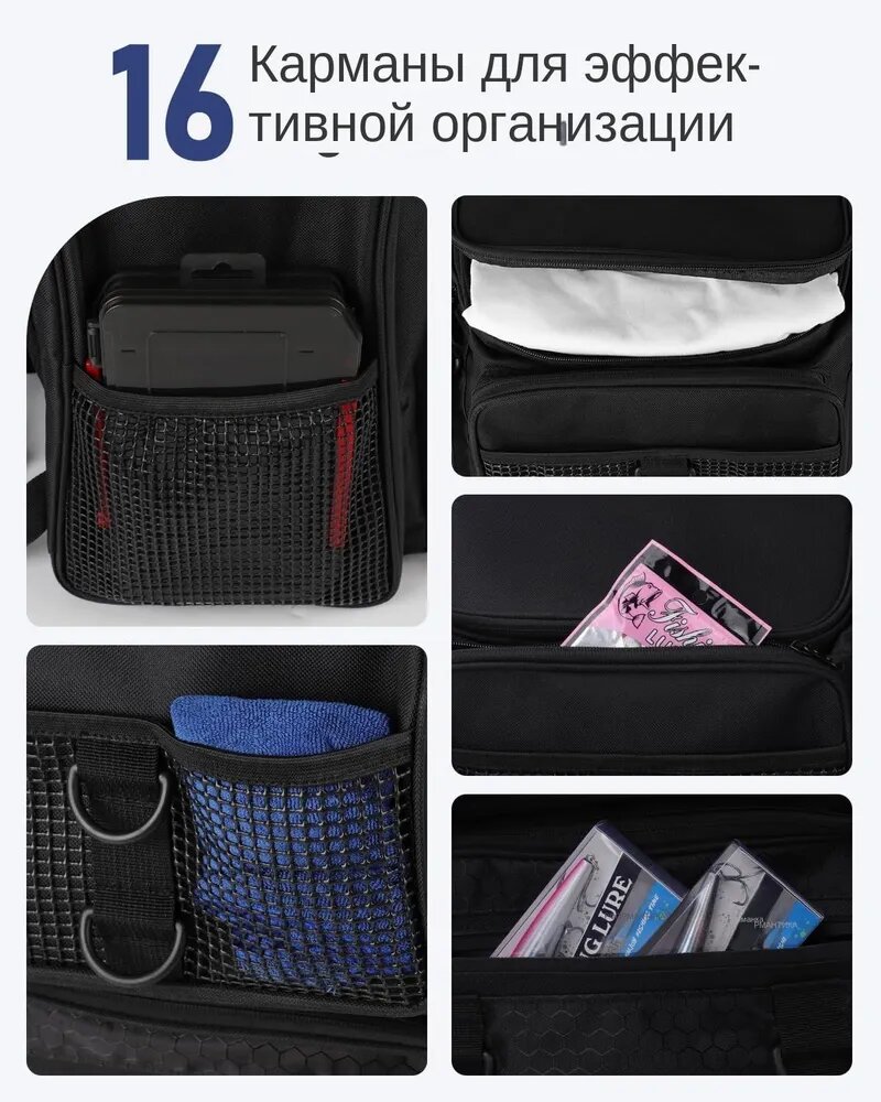 Рыболовный рюкзак PLUSINNO для рыбалки, серый, с держателями для удилищ, водонепроницаемый, 900D полиэстер — фото 1