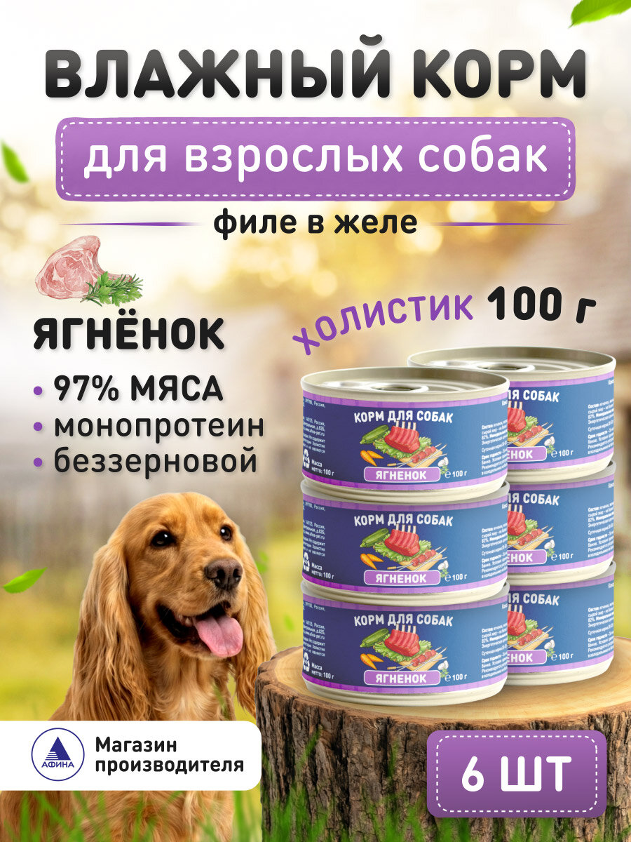 Влажный корм с ягненком для собак Solid Natura Holistic, упаковка 6 шт х 100 г