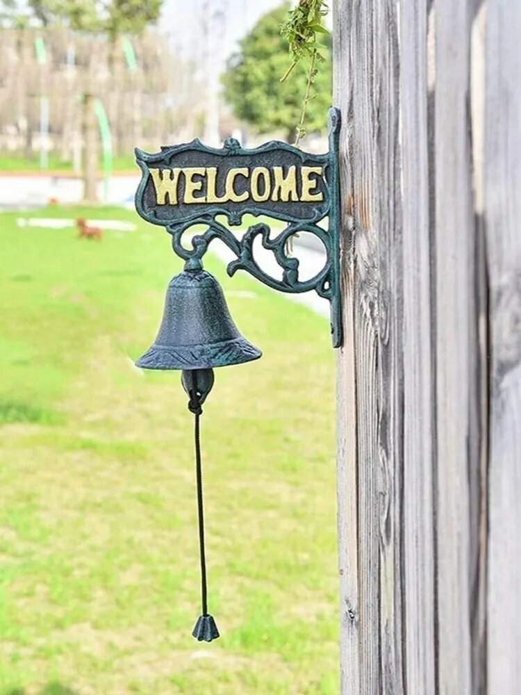Чугунный дверной колокольчик WELCOME, настенный уличный звонок для веранды и садарной звонок для крыльца, террасы и сада