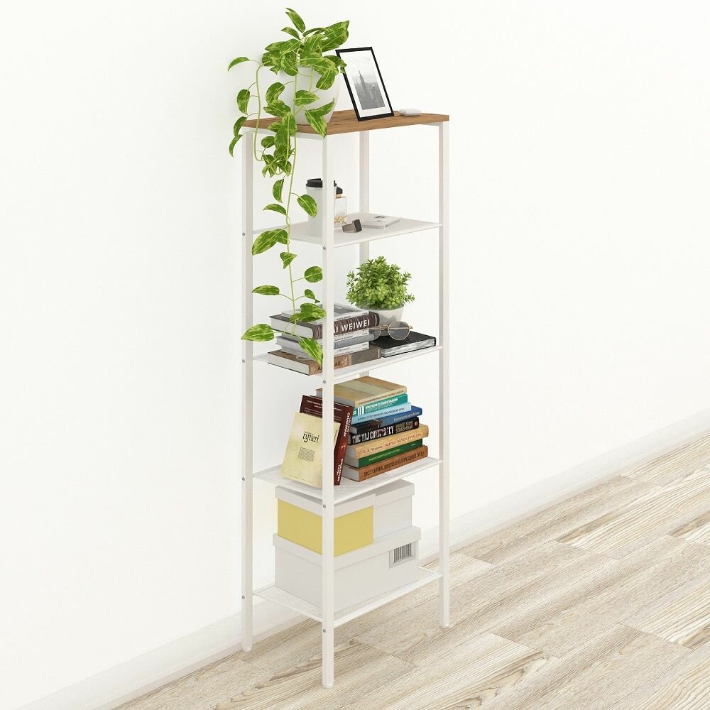 Стеллаж ЗМИ Металлический каркас, 5 полок, размер 0,47х0,3х1,47 м, цвет дерево и белый (СТТ15 Б)