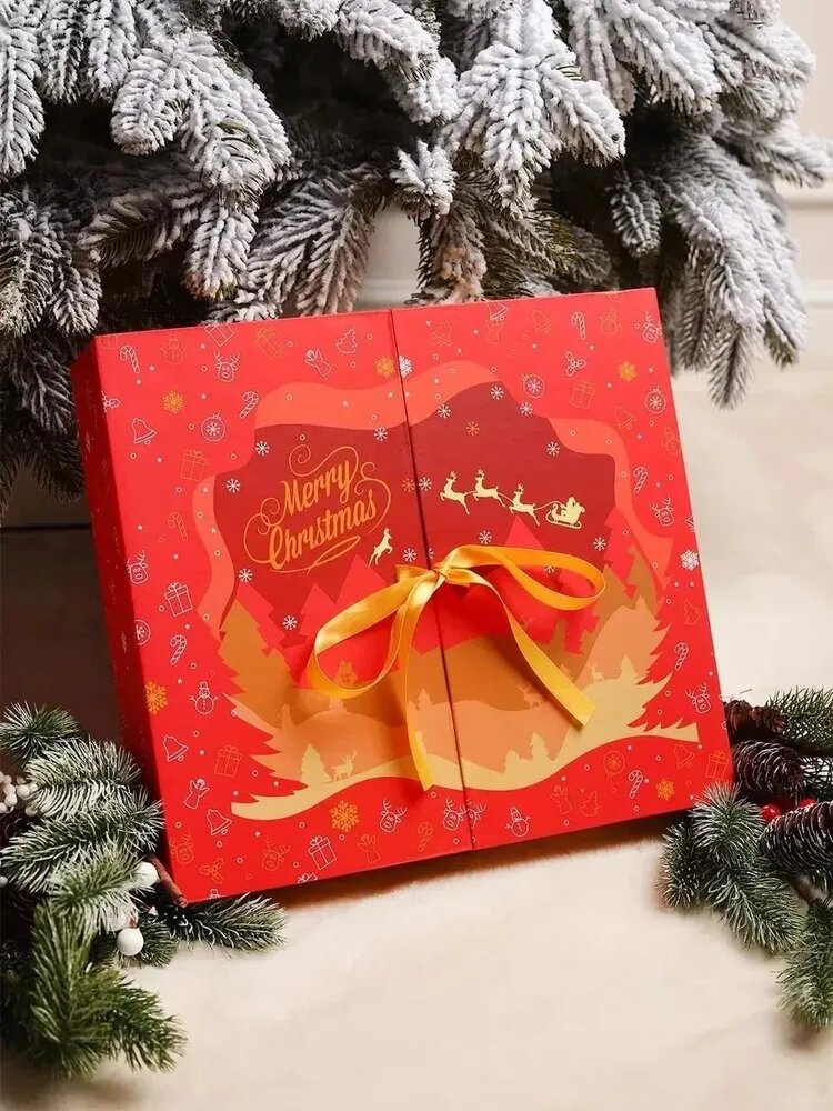 Адвент-календарь Christmas advent calendar red cardboard empty box for gifts calendar gift box — фото 1