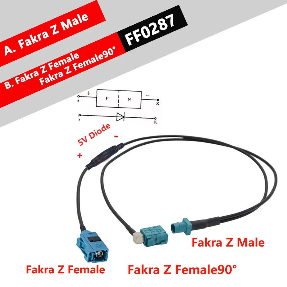 Кабель-разветвитель Fakra Z на SMA RG174 30см 50CM, Fakra M to F F90