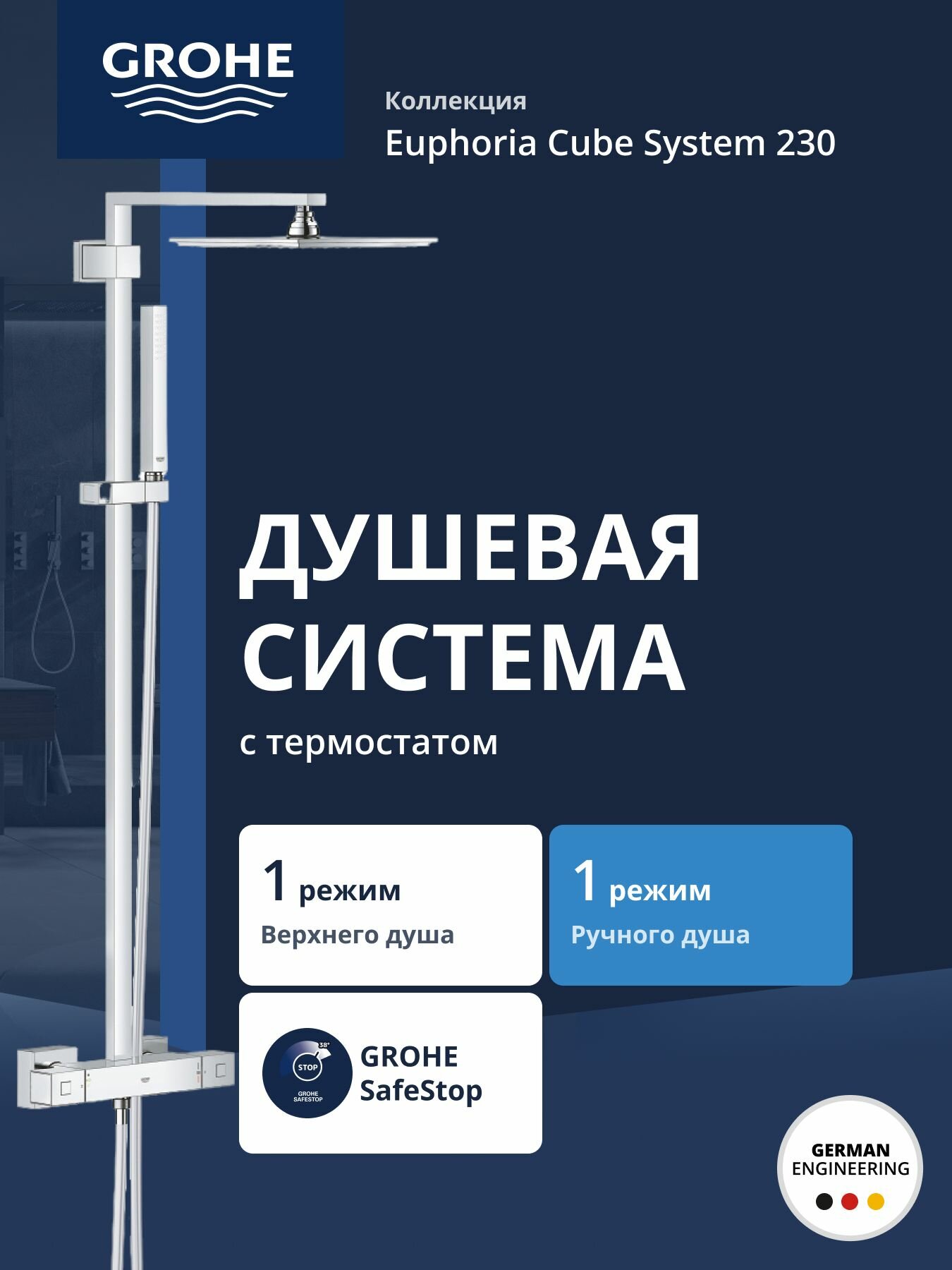 Душевая система GROHE Euphoria Cube 230 с термостатическим смесителем, хром (26087000)