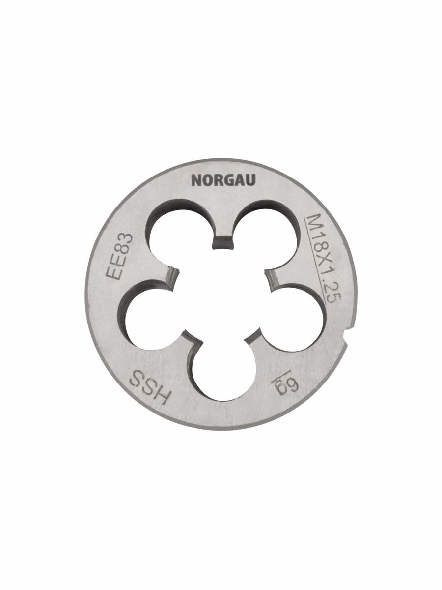 Плашка MF18x1.25 мм, диаметром 45 мм NORGAU Industrial метрическая, для нарезания резьбы с мелким шагом и углом профиля 60, по DIN223, HSS