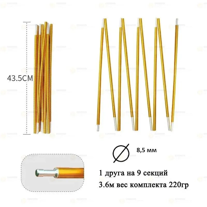 Дуга для каркаса палатки, алюминиевая, диаметр трубы 8,5 мм, оранжевая