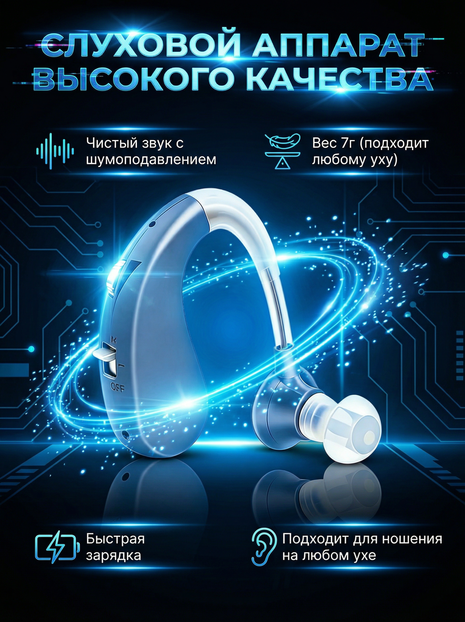 Слуховой аппарат для пожилых людей с зарядкой: цифровой, удобный, мощный и чёткий звук