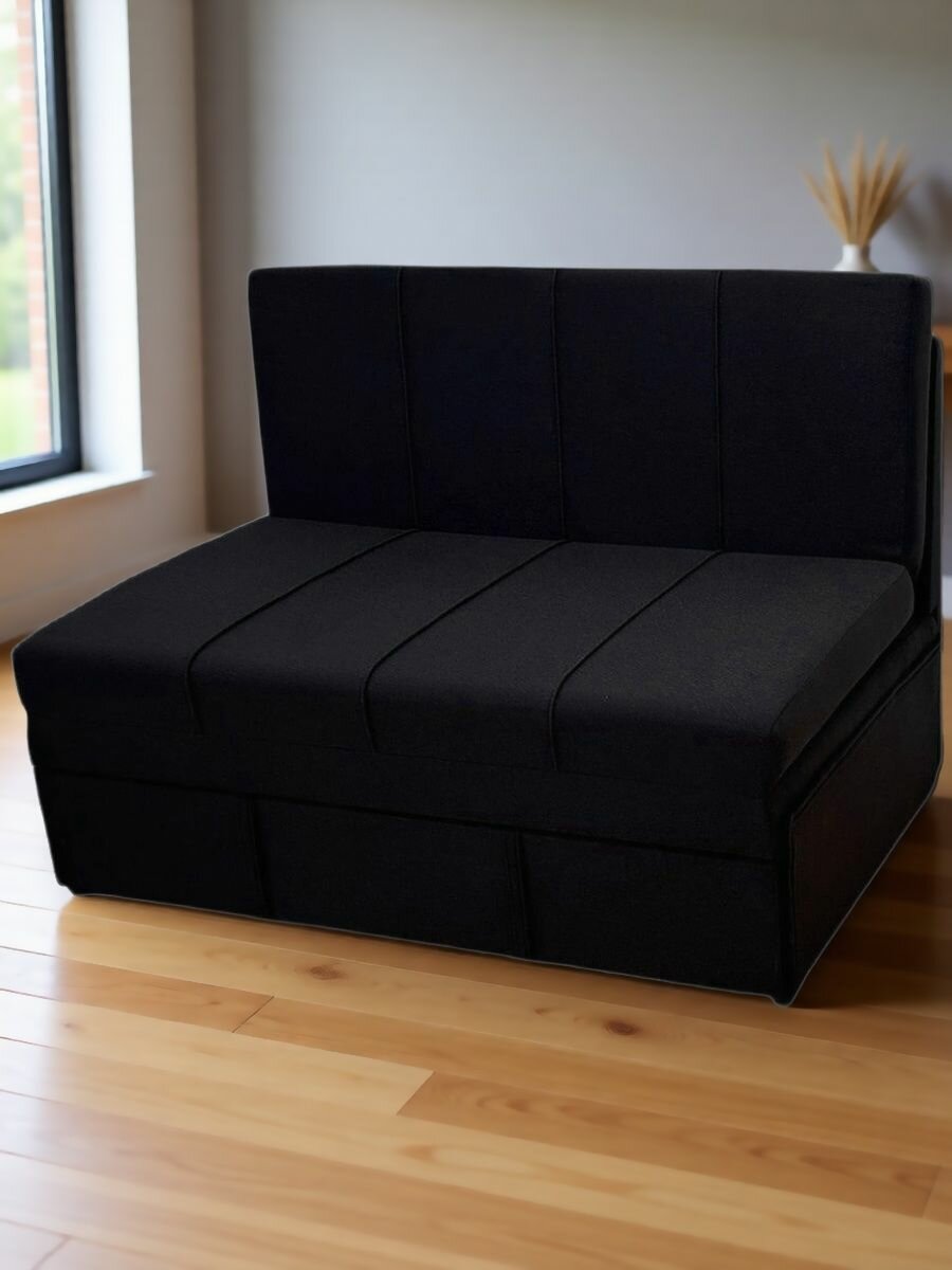 Диван раскладной Престиж 120, с ящиком для белья ткань, черный