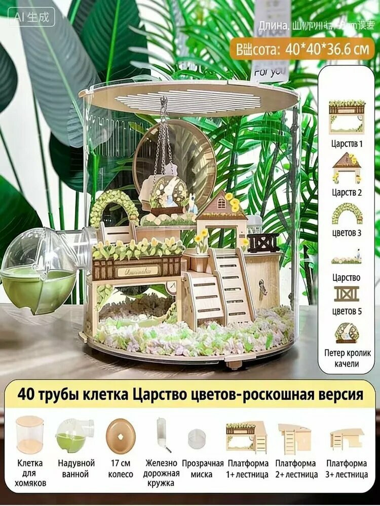 Большая клетка для хомяка джунгарского и сирийского с трубами Прозрачная акриловая витрина 2 этажа, деревянный домик с лабиринтом, террариум для грызунов