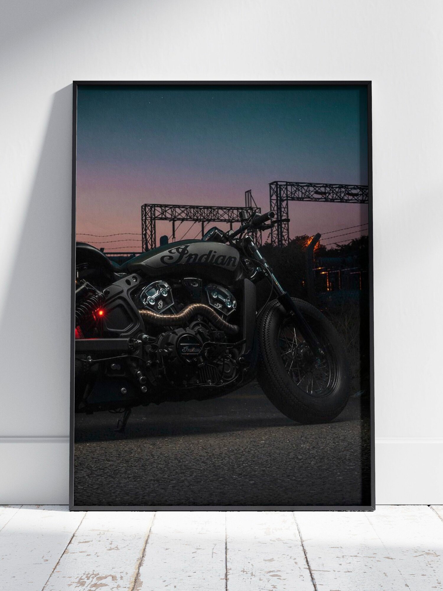 Плакат на стену для интерьера Мотоцикл (Indian Scout Bobber 1) - Постер по мото и байкам формата A4 (21x30 см)