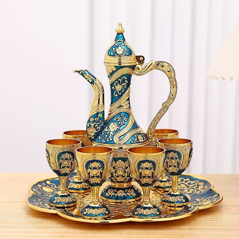 Винтажный турецкий чайный сервиз с золотым и белым цинковым сплавом, чайный горшок, набор чашек, многофункциональный вечерние, свадьба, подарок на день рождения