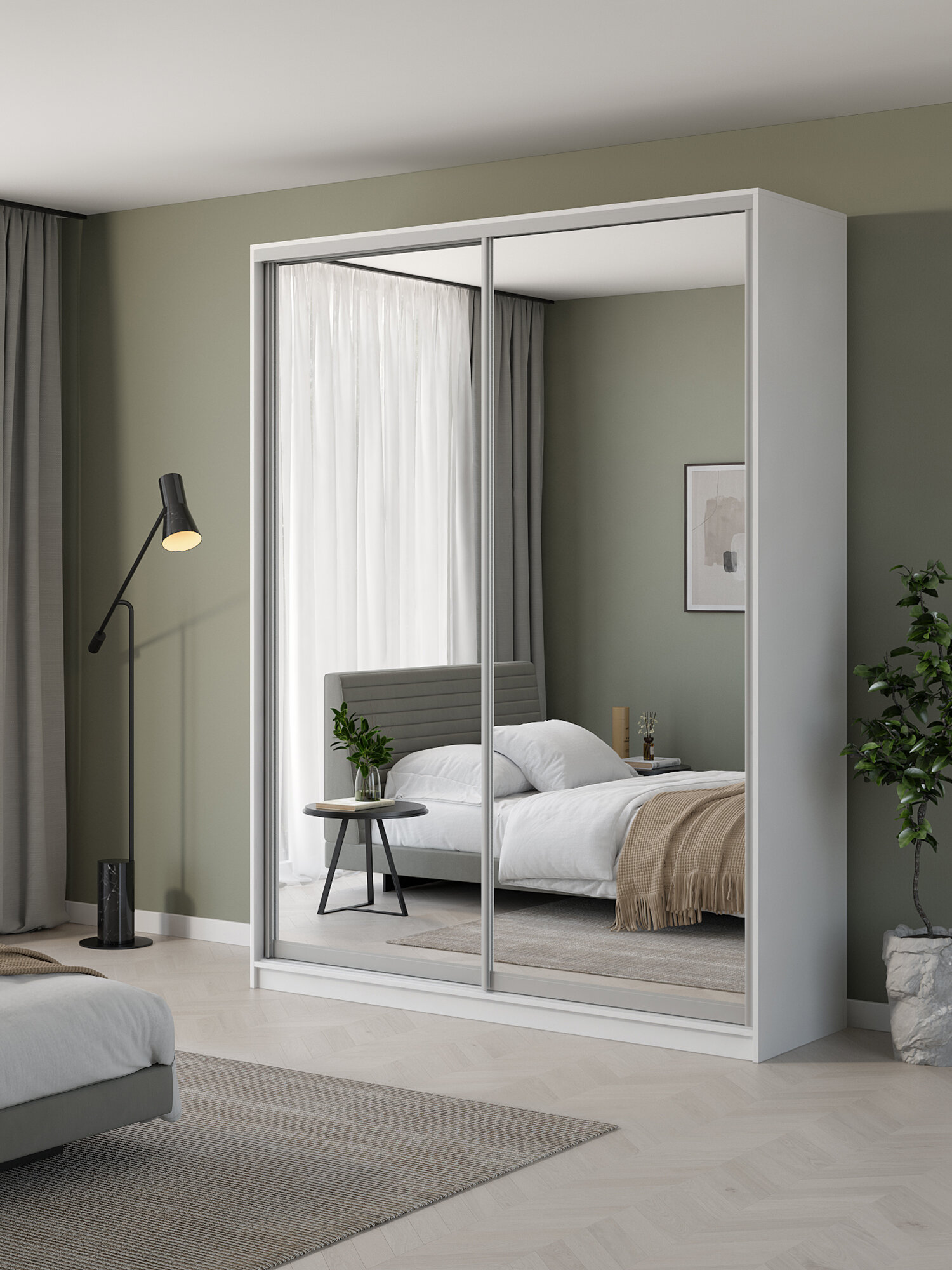 Шкаф купе Матэрна для одежды белый зеркальный 170 х 58 х 240 см