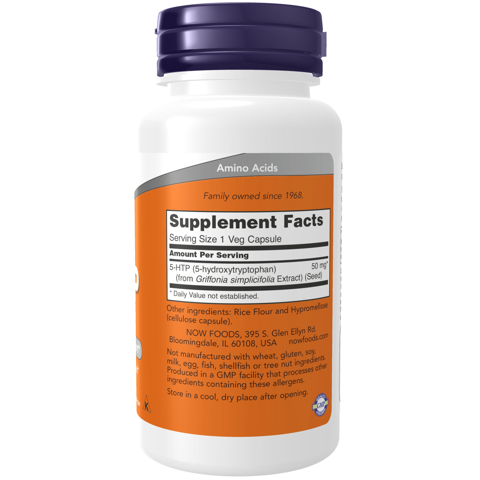 5 гидрокситриптофан, 50мг NOW, 5 HTP 90 растительных капсул, для похудения, для сна, от стресса — фото 1