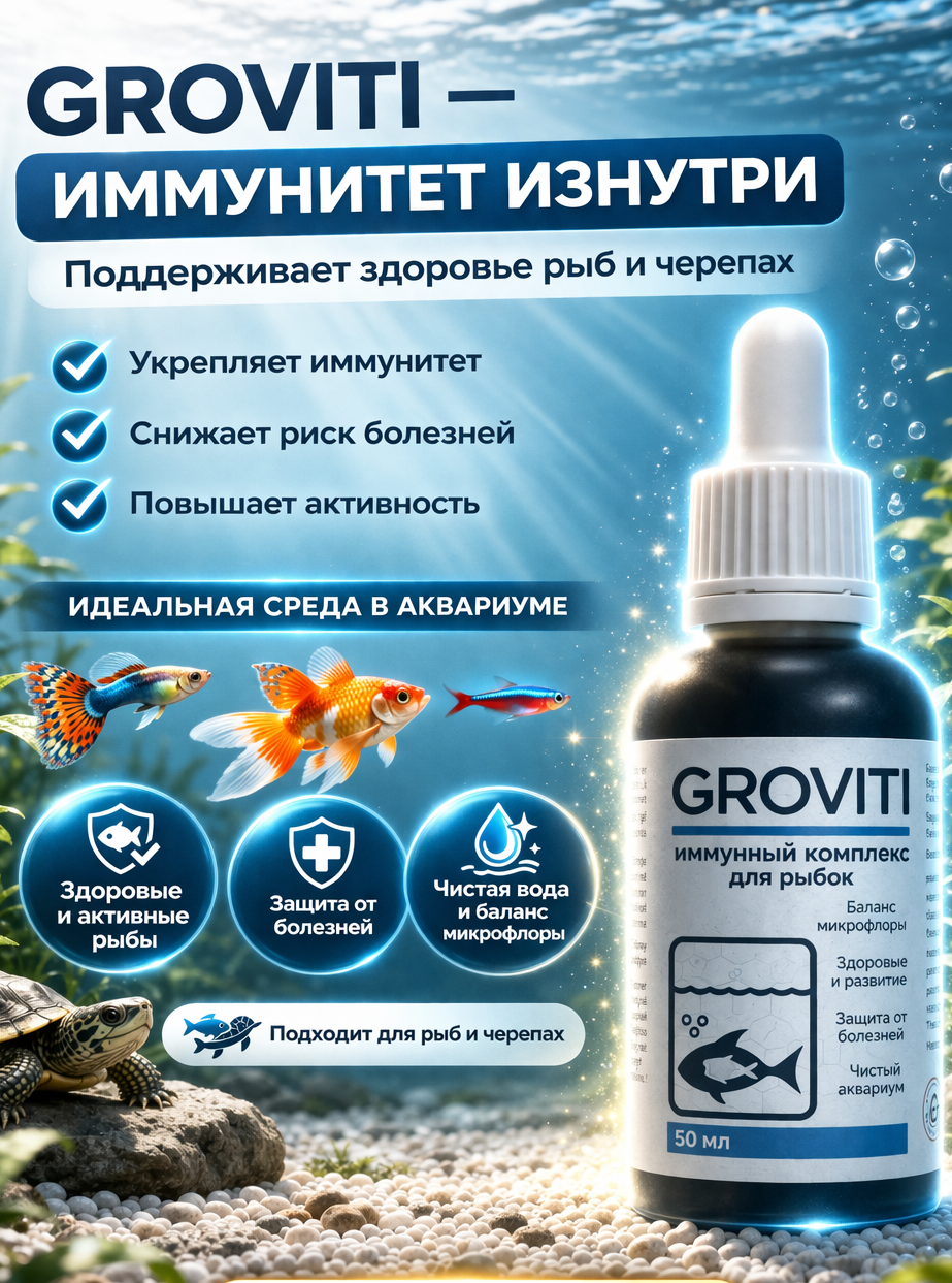 Биокомплекс Groviti витамины для иммунитета для аквариумных рыб, черепах