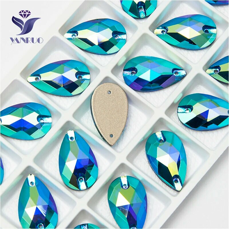 YANRUO Стразы Бирюзовые 13x22mm Capri Blue AB 36шт