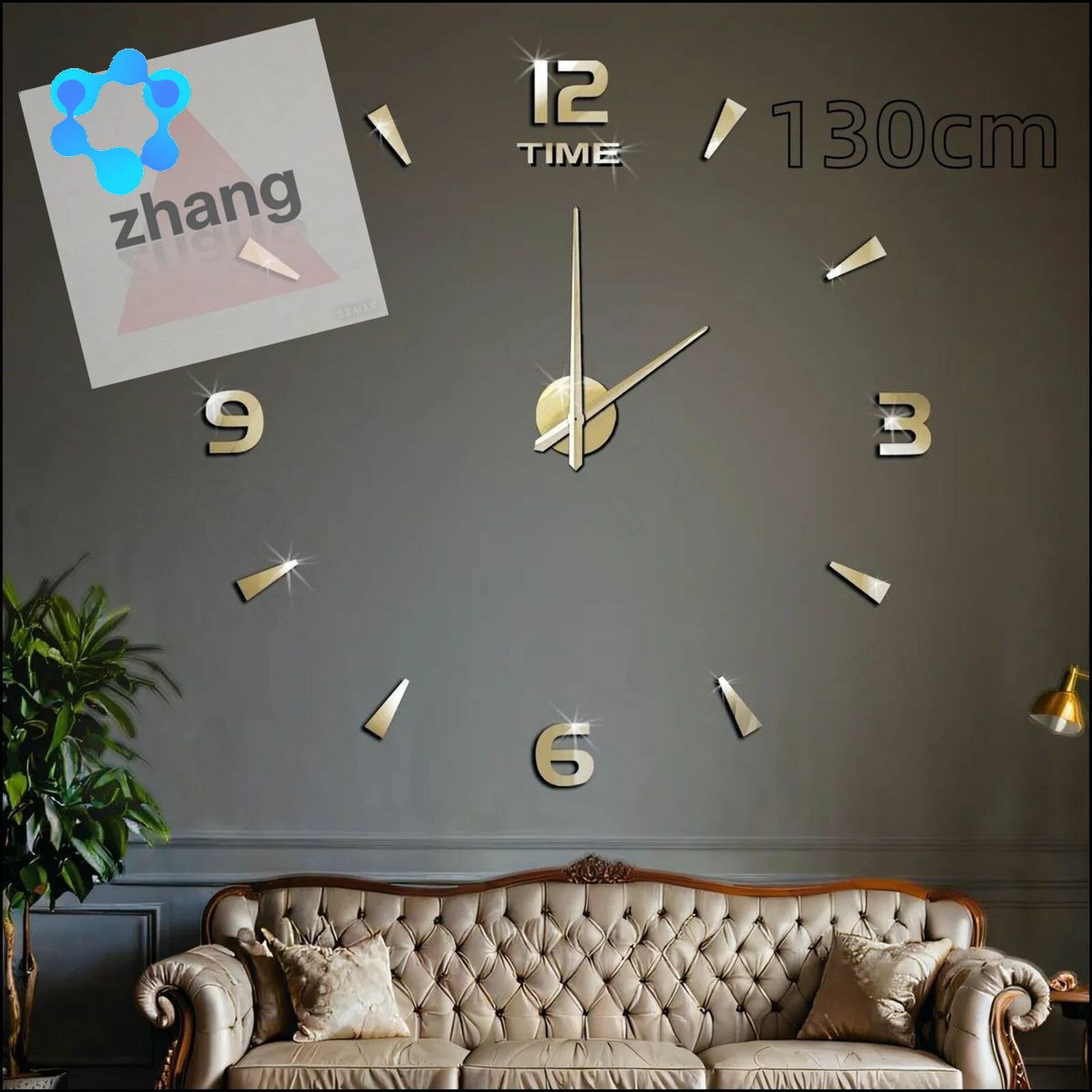 Настенные часы "Большие настенные 3D часы №3 (max 130см) зеркальное золото", 130 см