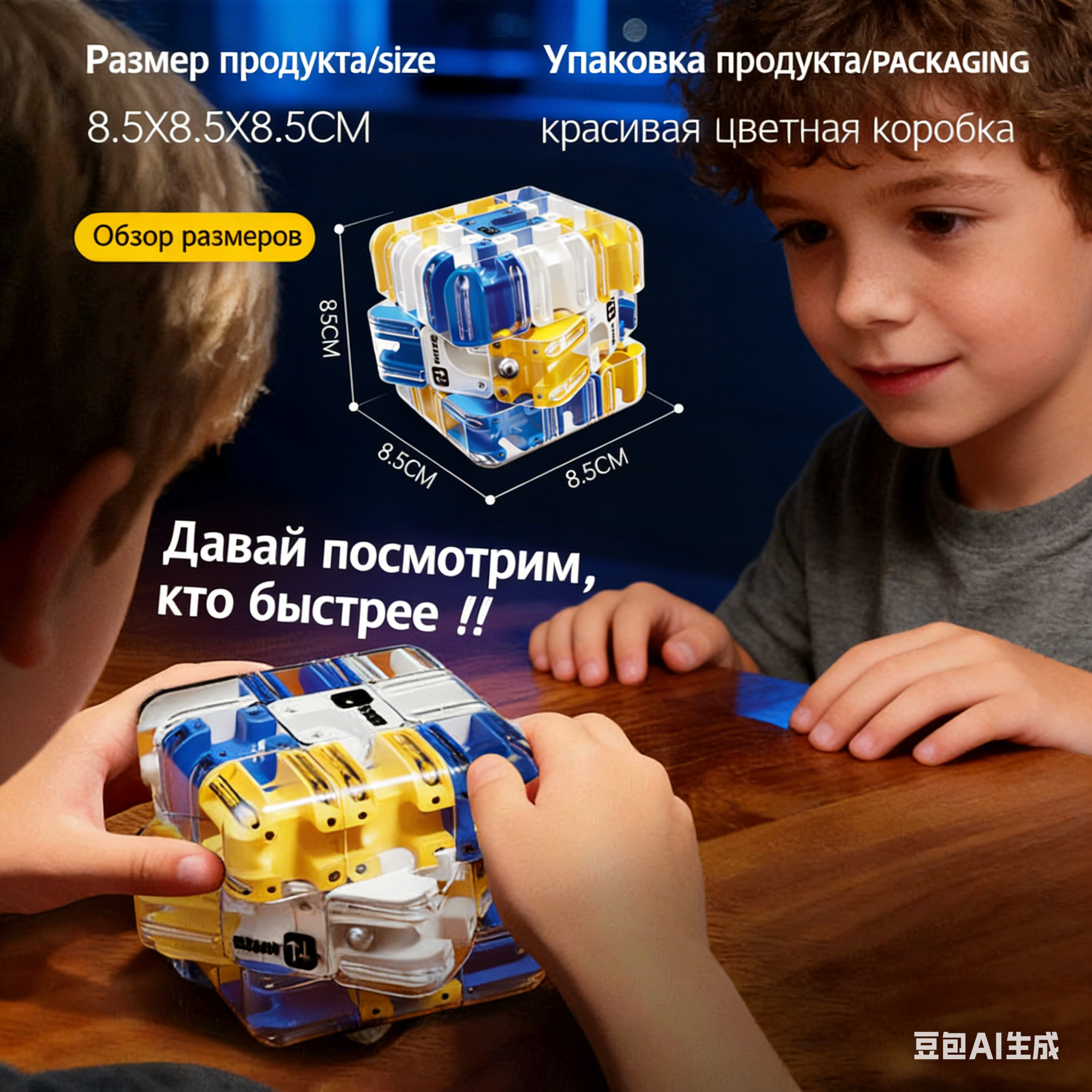 3D-шарик-лабиринт из кубика Рубика, развивающая декомпрессионная игрушка, пластик, синий/желтый