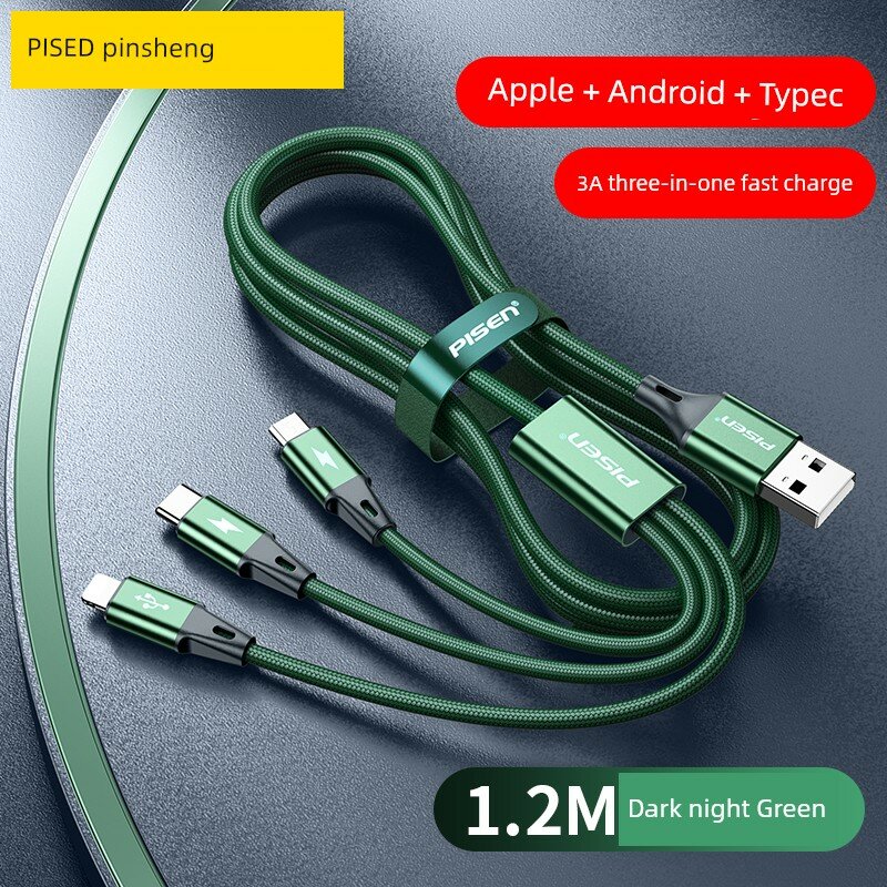 USB-C кабель 1.2 м, темно-зеленый, безопасная быстрая зарядка, плетеный дизайн