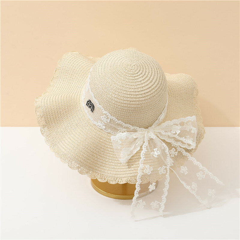 Новая летняя солнцезащитная соломенная шляпа, большая пляжная шляпа, женская уличная шляпа от солнца с большими полями, кружевные ленты с полями, морская волна