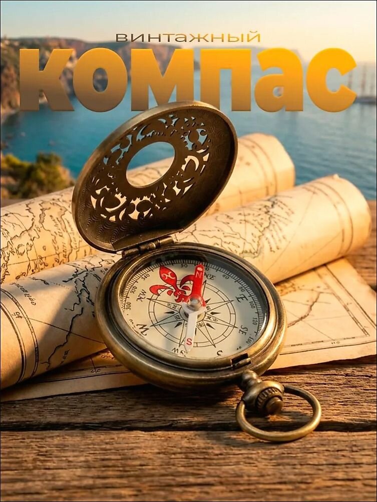 Компас металлический винтажный d 45 мм, металл "бронза"