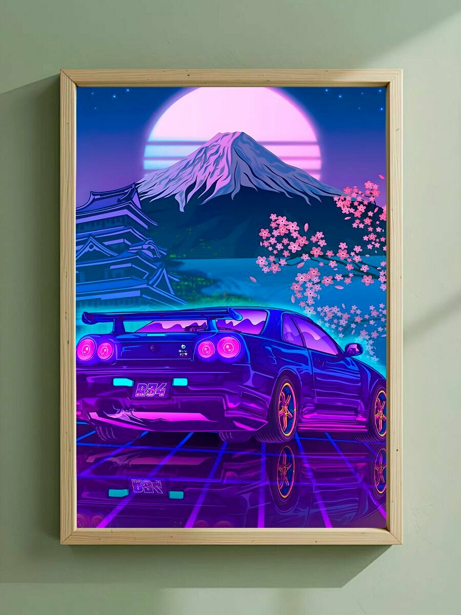 Постер, плакат на стену "JDM Skyline GTR R34 Fuji Sakura" 42Х29,7см (А3)