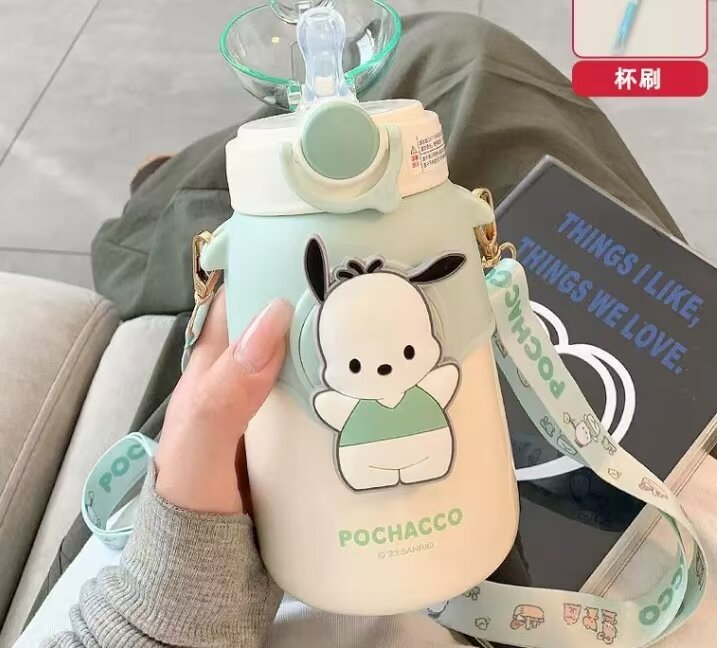 Термокружка Kuromi "Hello Kitty", силикон, крышка с трубочкой, 570мл