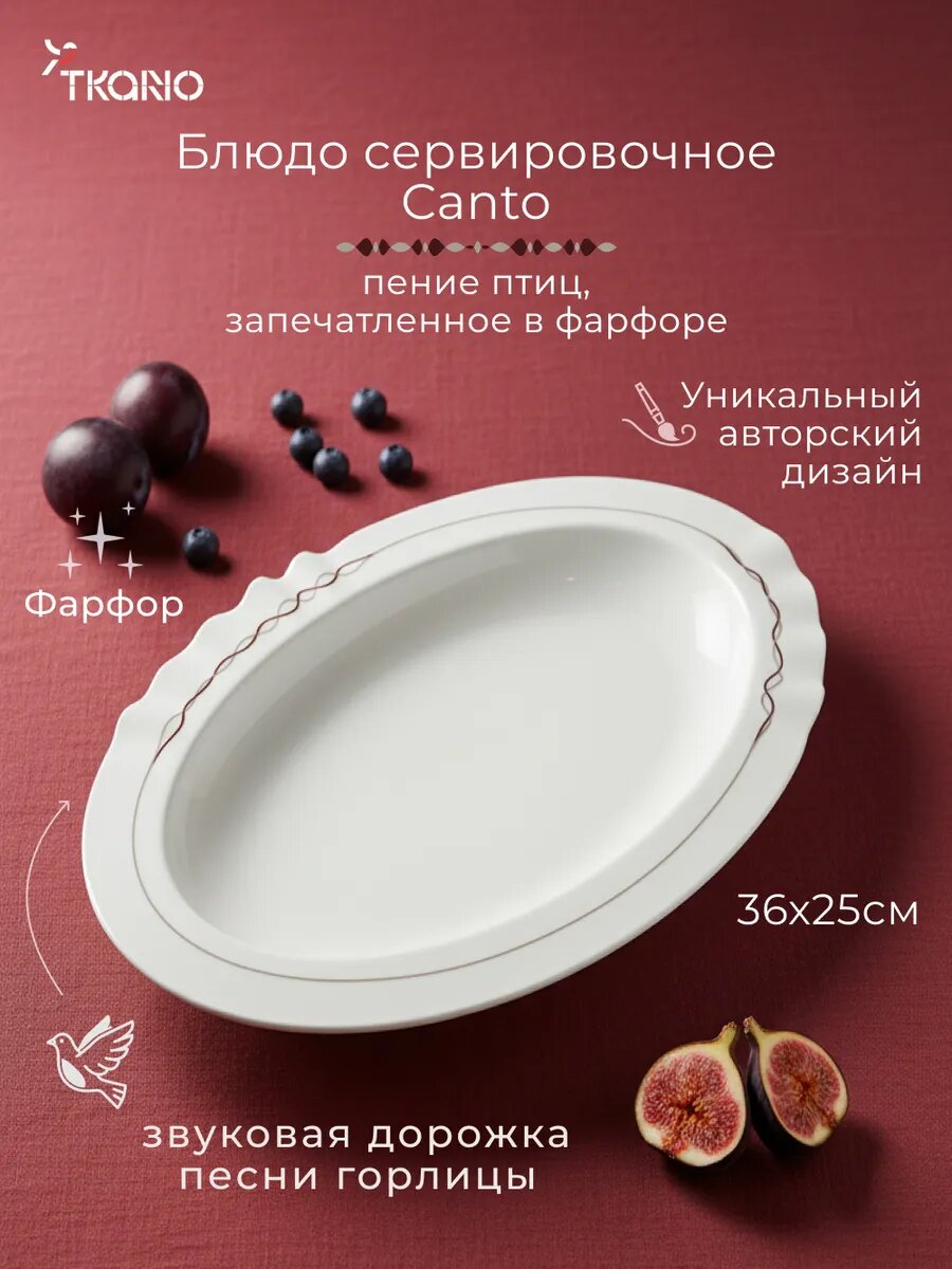 Блюдо сервировочное Canto 36х25см фарфоровое для подачи Tkano TK26-TW_SRV0001