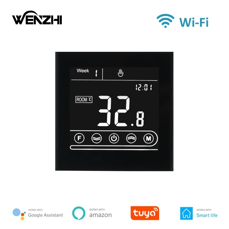 Умный термостат Wenzhi для водяного/электрического/газового отопления BLACK PLASTIC, WZ-MK70-GB