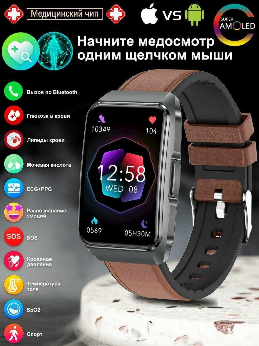 Мужские и женские умные часы с функциями измерения артериального давления, ЭКГ, мониторинга глюкозы, звонка по Bluetooth, браслет для мониторинга здоровья