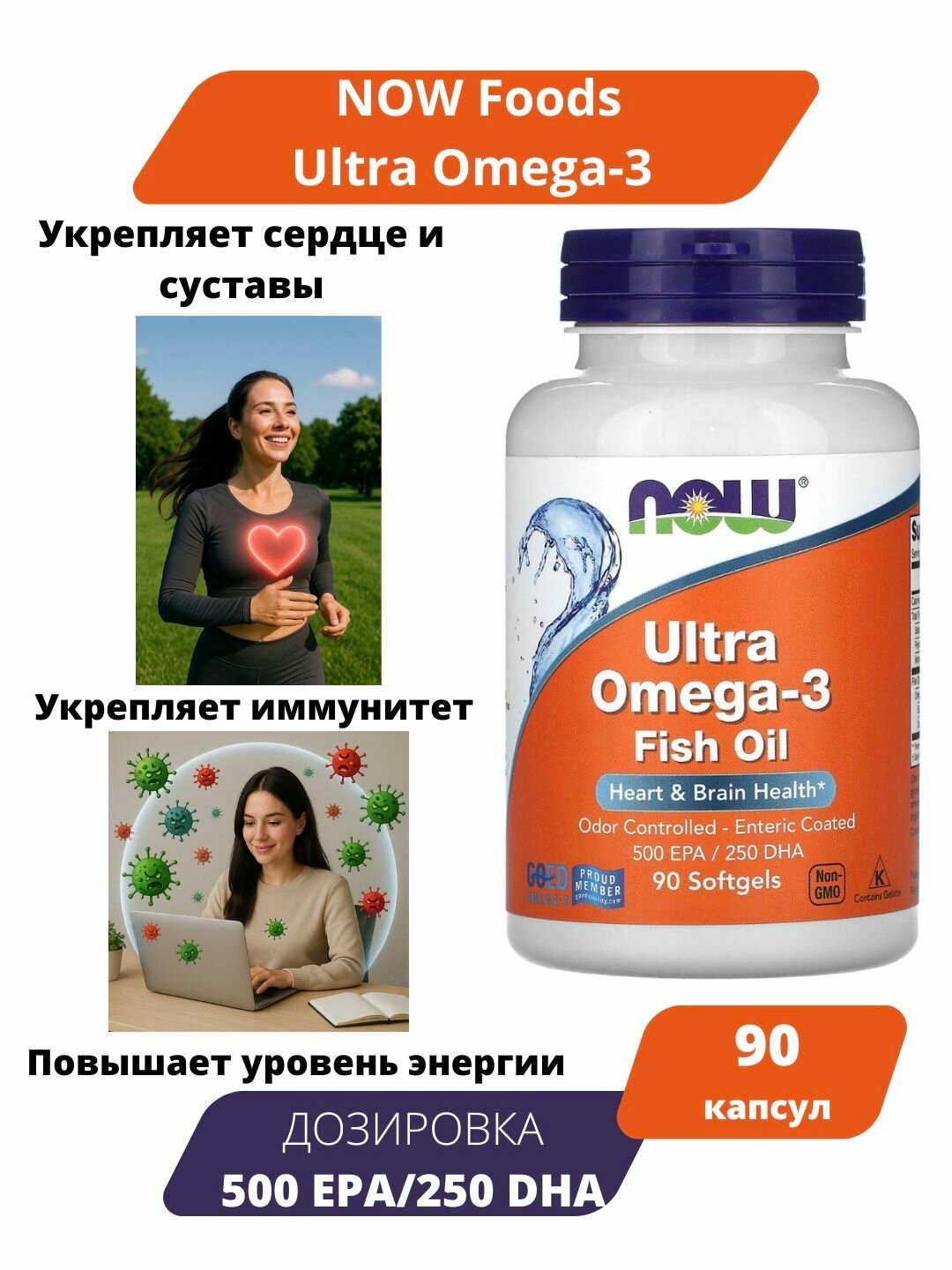 NOW ULTRA OMEGA 3 FISH OIL 90 SGELS 500 EPA/250 DHA / Ноу ультра омега 90 капсул 500 ЕПА/250 ДГА