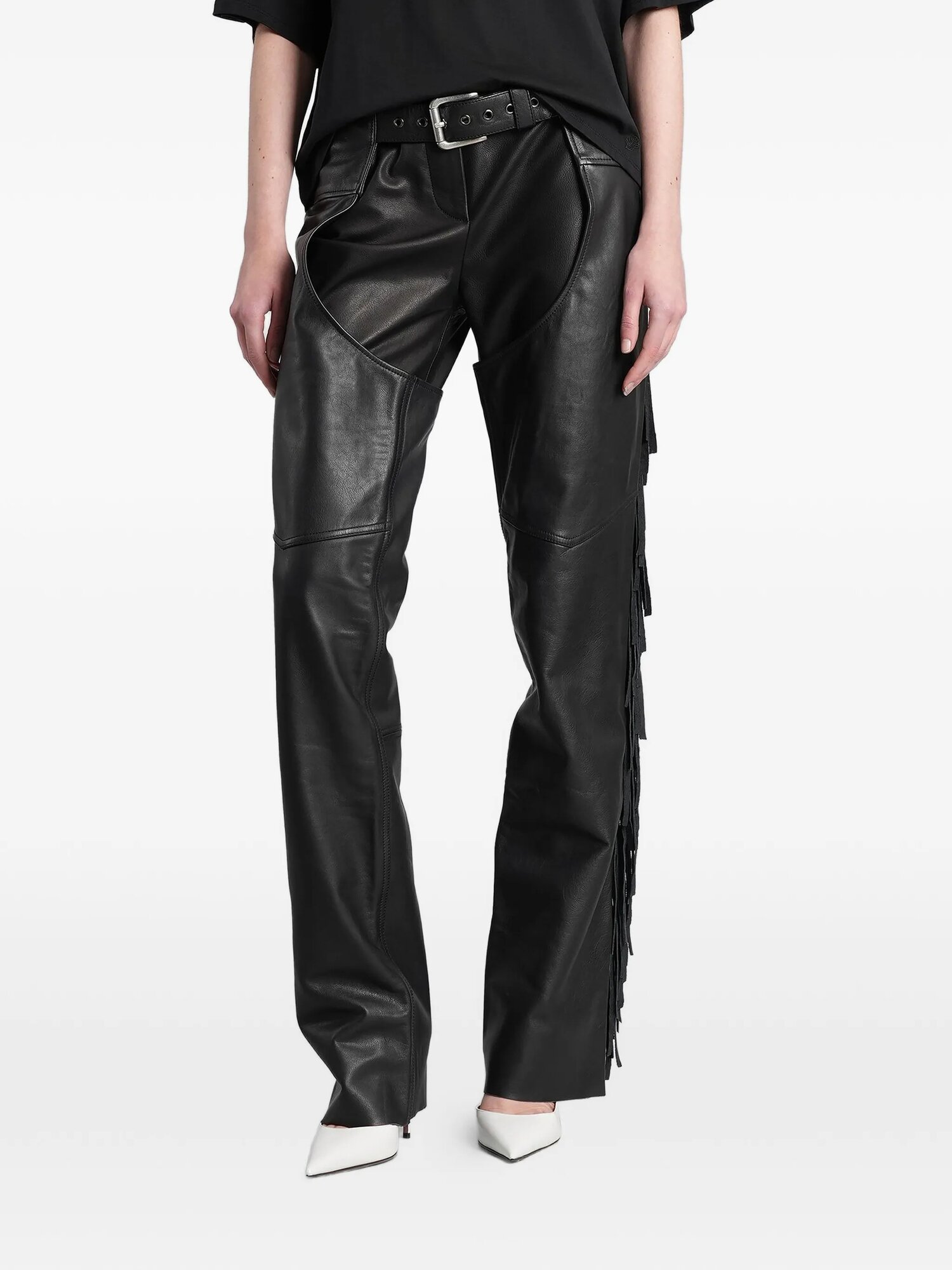 Брюки Fringe-trimmed leather trousers