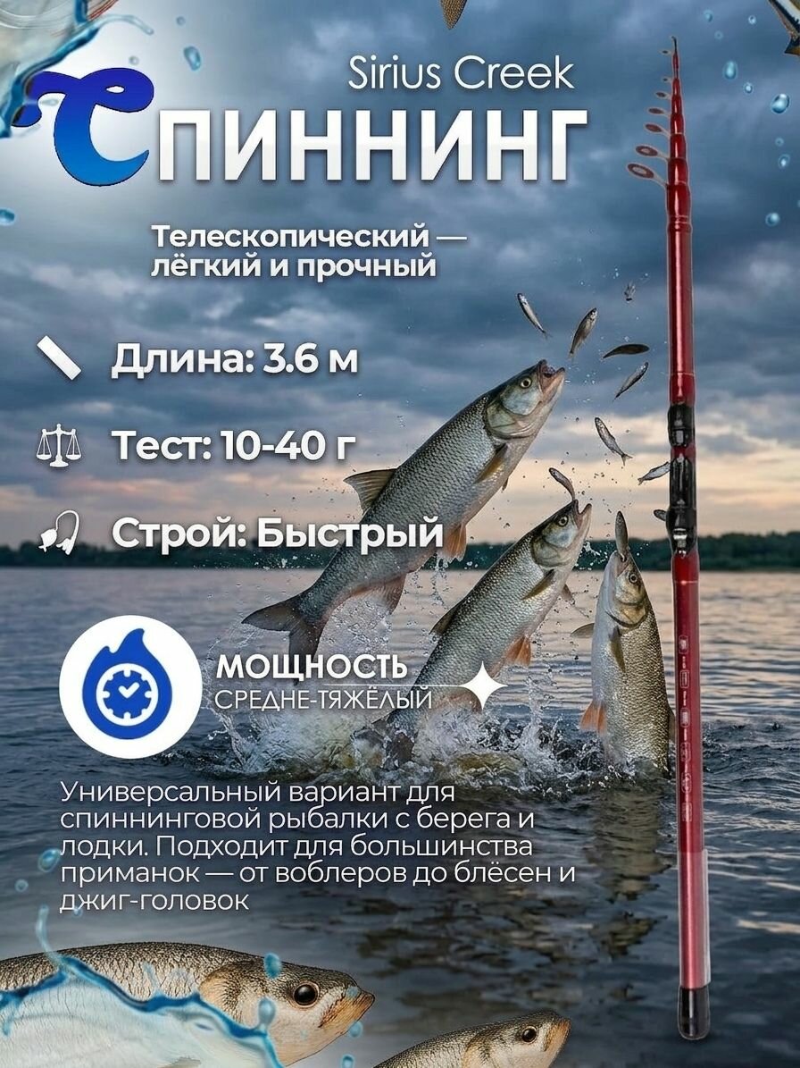 Телескопический складной спиннинг для жереха и рыбалки Sirius Creek Telescopi 360