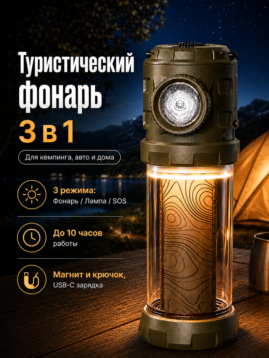 Кемпинговый фонарь NexTool Starry LP10, светодиодный, аккумулятор 2600 мА·ч