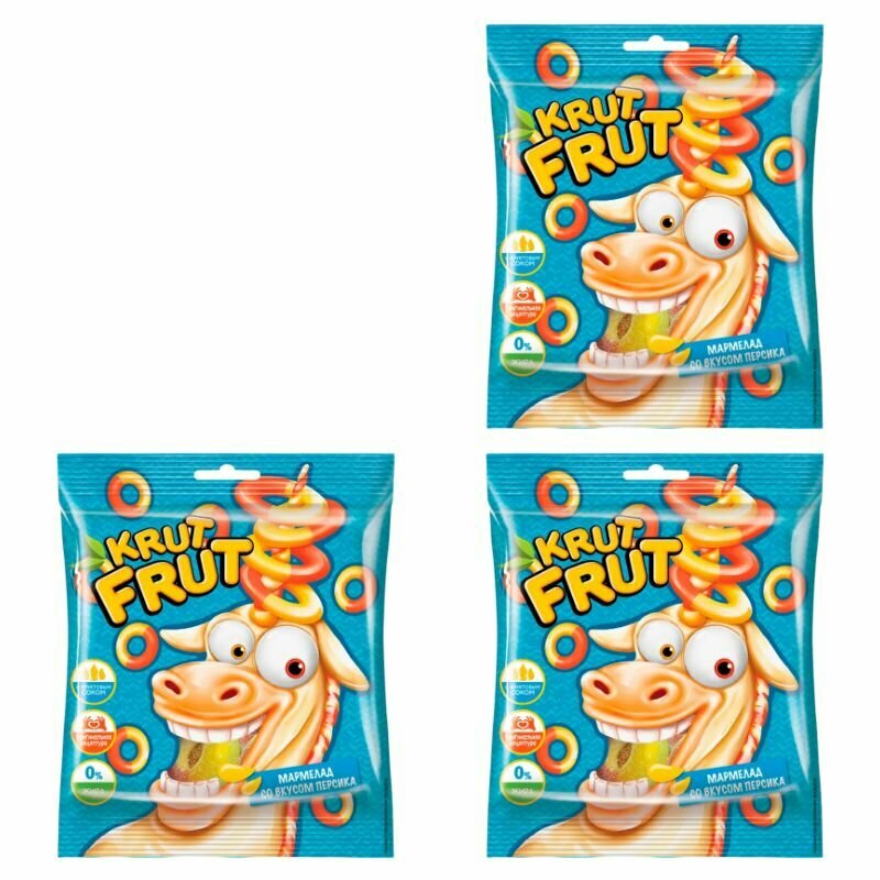 KrutFrut Мармелад жевательный, колечки со вкусом персика, 70 г, 3 штуки