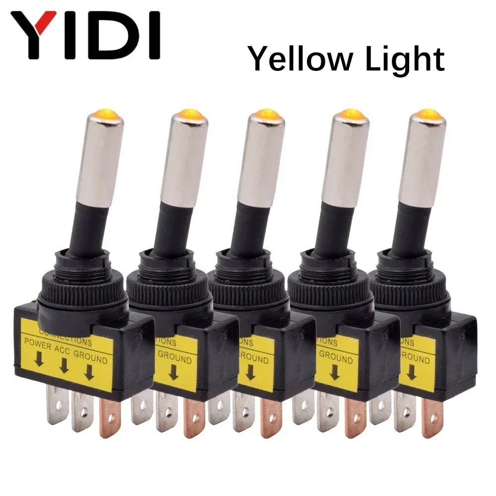 Автомобильный тумблер YIDI 5/10 шт. 12 мм с подсветкой 10PCS, Yellow LED, 12V