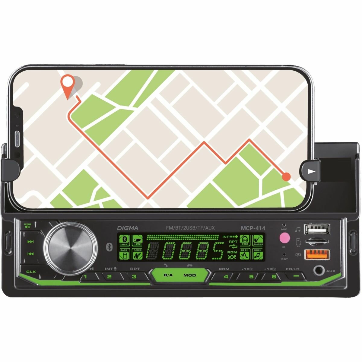 Автомагнитола Digma MCP-414 1 DIN, Bluetooth