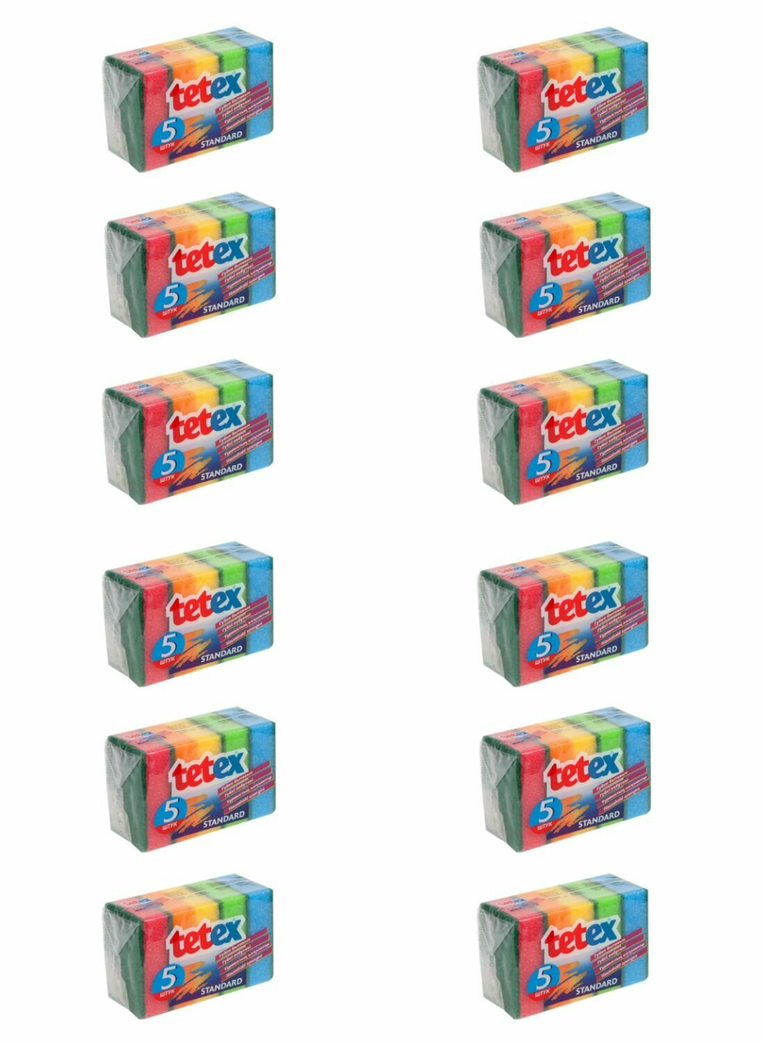Tetex Standart Губка для посуды 65 х 95 х 31 мм, 5 штук, 12 упаковок
