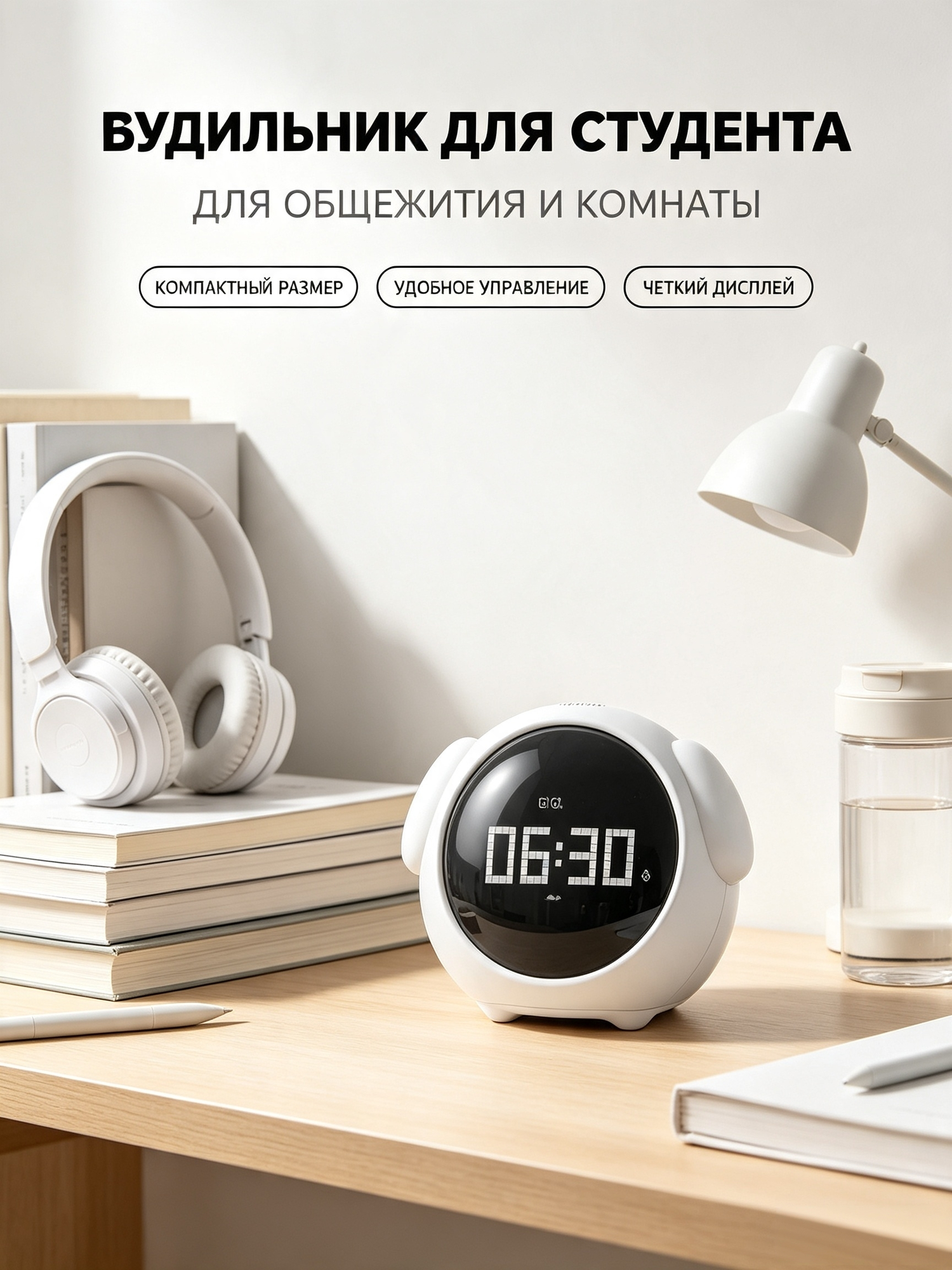 Будильник Xiaomi Youpin, Luminova-дисплей, арабские цифры, белый