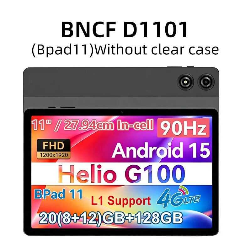 BNCF 11-дюймовый 2K IPS-экран для планшета Android15 MTK G100, восьмиядерный процессор, 4 ГБ/8 ГБ, 128 ГБ ПЗУ, 7000 мАч, аккумулятор + 4G LTE + Widevine L1 + Type-C + BT5.0