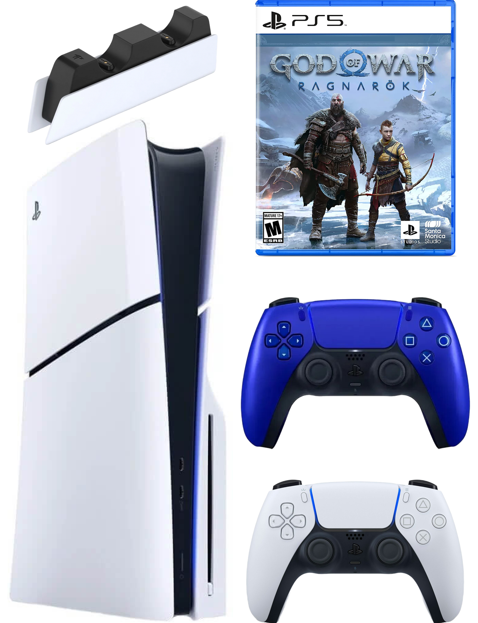 Игровая приставка Sony PS 5 Slim,1ТБ(с дисководом) +2-ой геймпад+Зарядная станция+God Of War Ragnarok