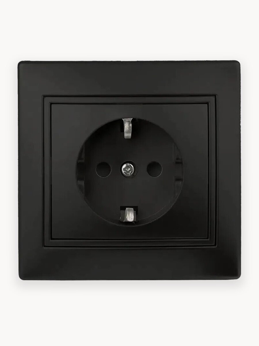 Розетка Intro Plano 1-202-05 с заземлением 2P+E Schuko 16А-250В IP20 скрытой установки черный