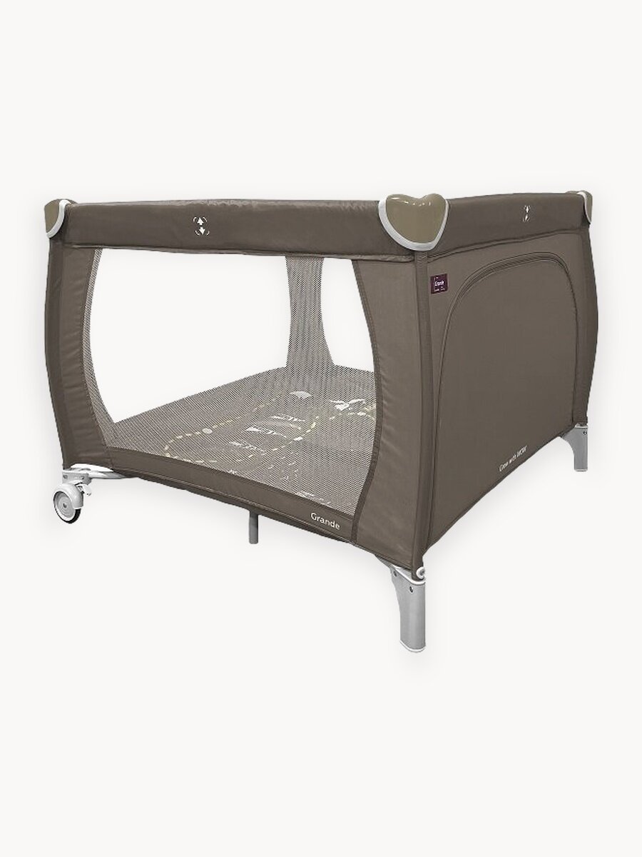 Манеж кровать детский CARRELLO Grande, складной, 100*100 см, c кольцами, коричневый